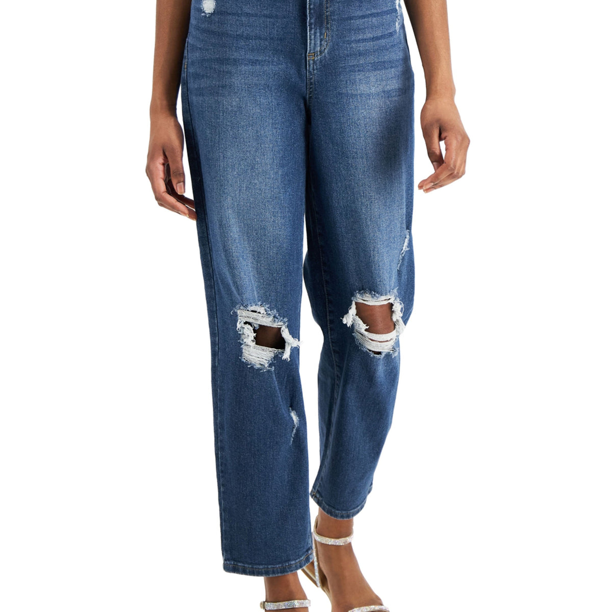 Women's High Rise Ripped Mom Jeans,Dark Blue – All Brands Factory Outlet