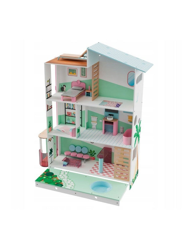 Leynir Playtive Junior Dolls House Modern Wooden Dollhouse with Family Set