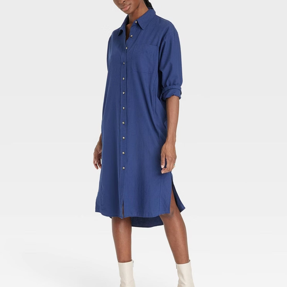 Women's Plain Shirt Dress,Navy – All Brands Factory Outlet