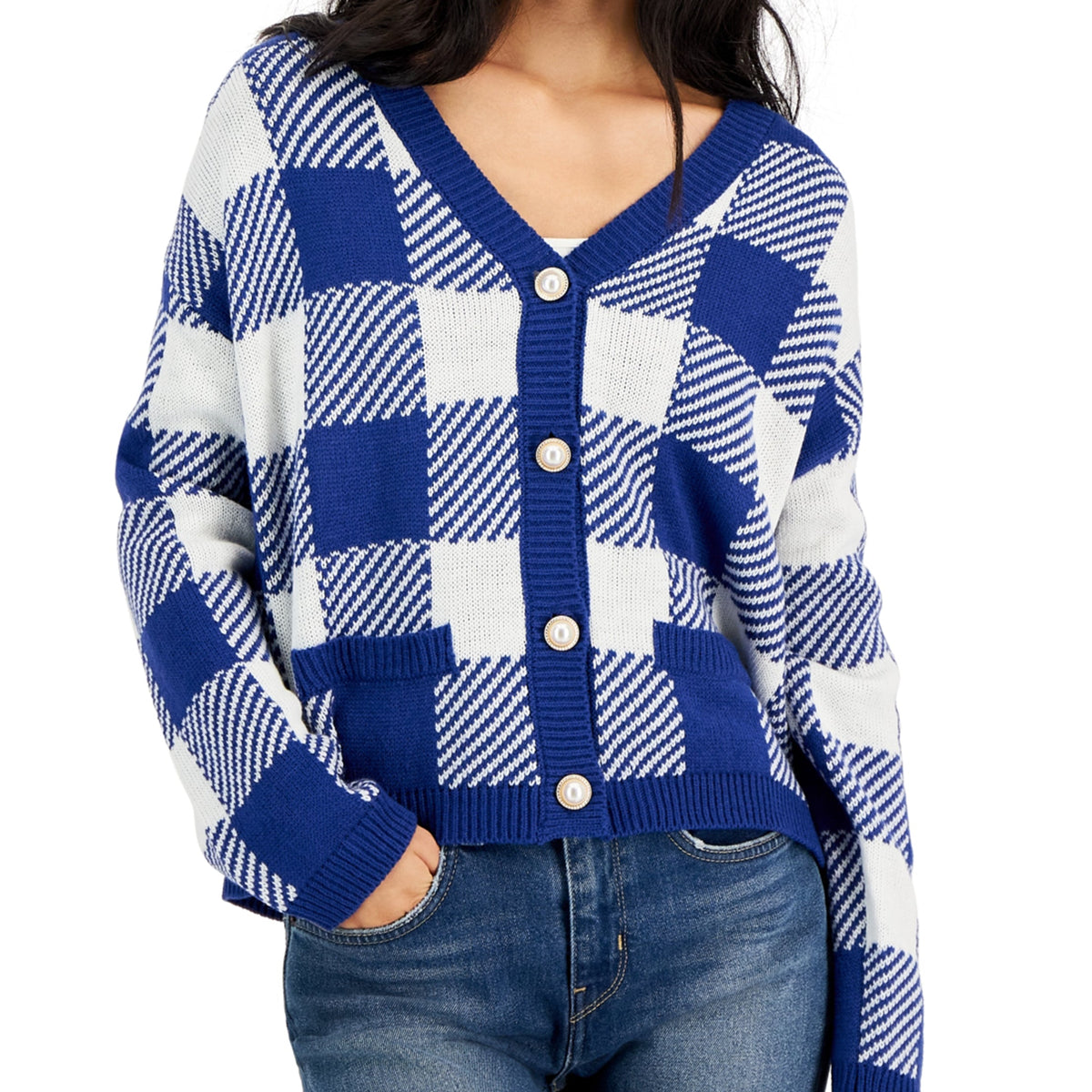 Women's Plaid Cardigan,Blue/White – All Brands Factory Outlet
