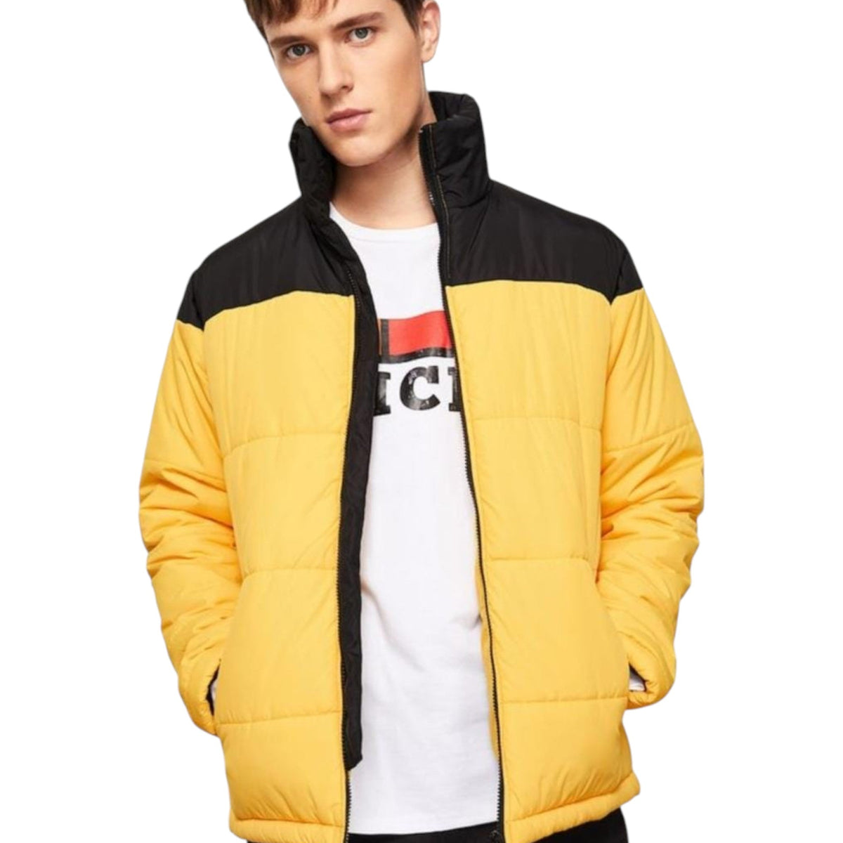 Men's Colorblocked Quilted Jacket,Yellow – All Brands Factory Outlet
