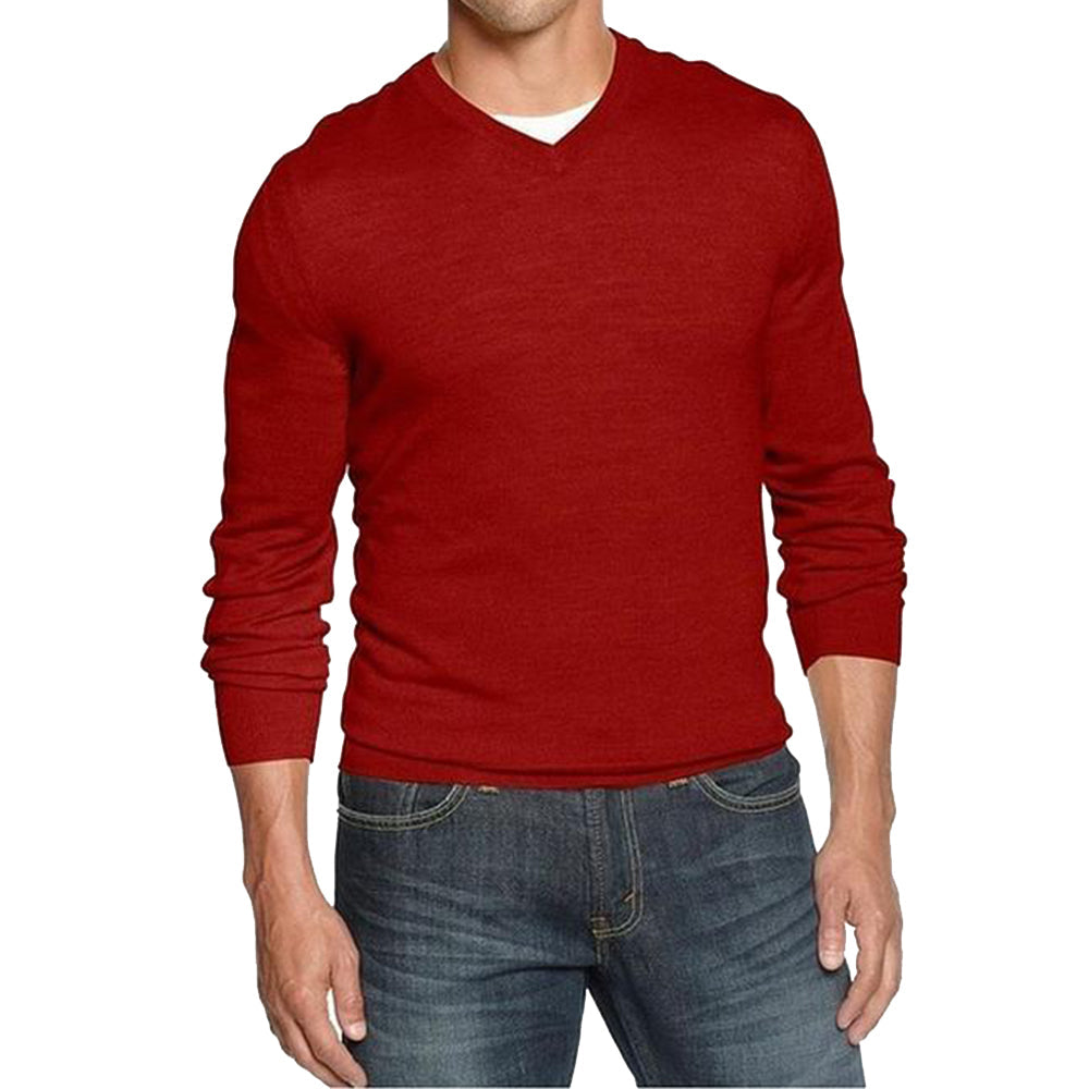 Men's Solid V-Neck Merino Wool Blend Sweater,Red – All Brands Factory ...