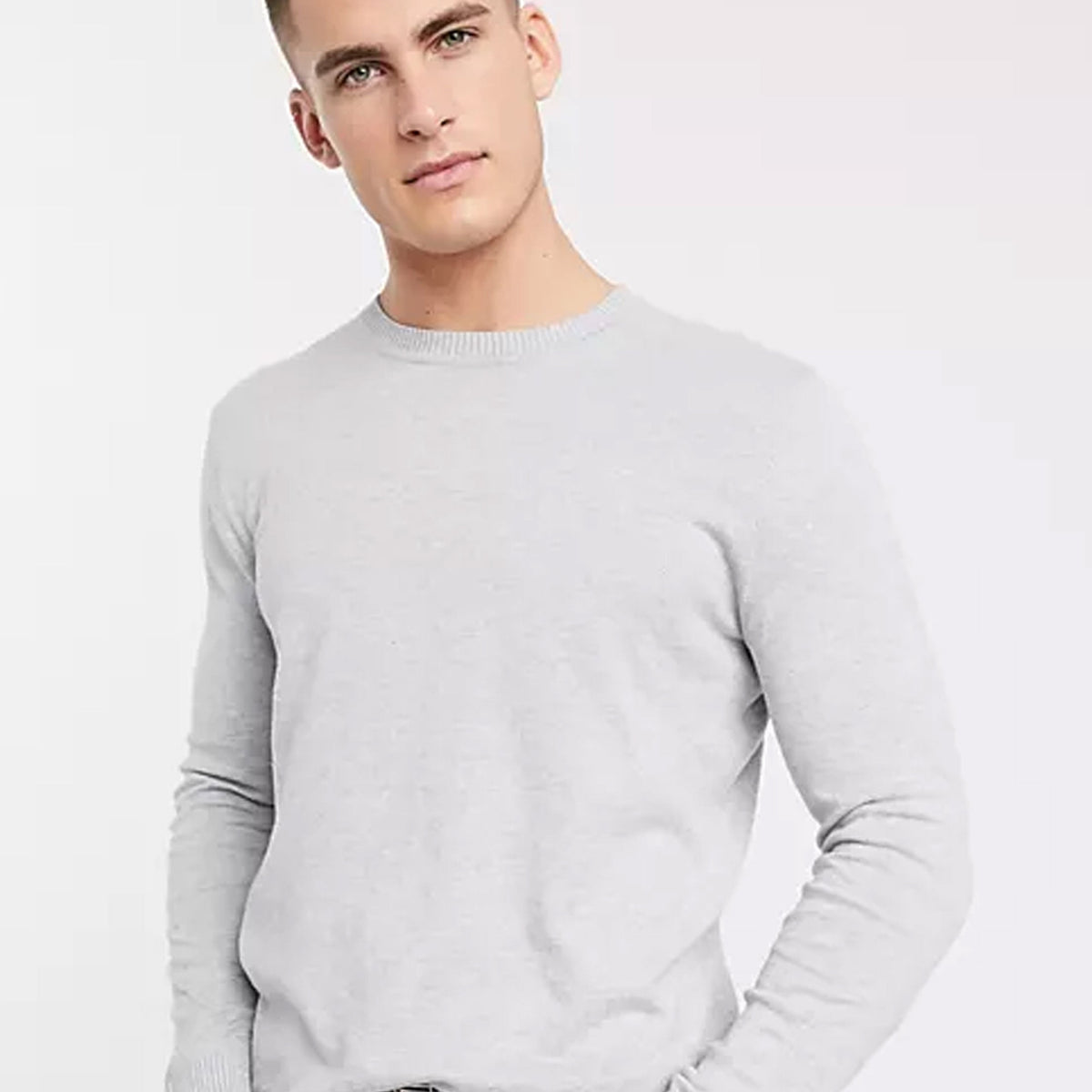 Men's Plain Solid Crew Neck Sweater,Grey – All Brands Factory Outlet