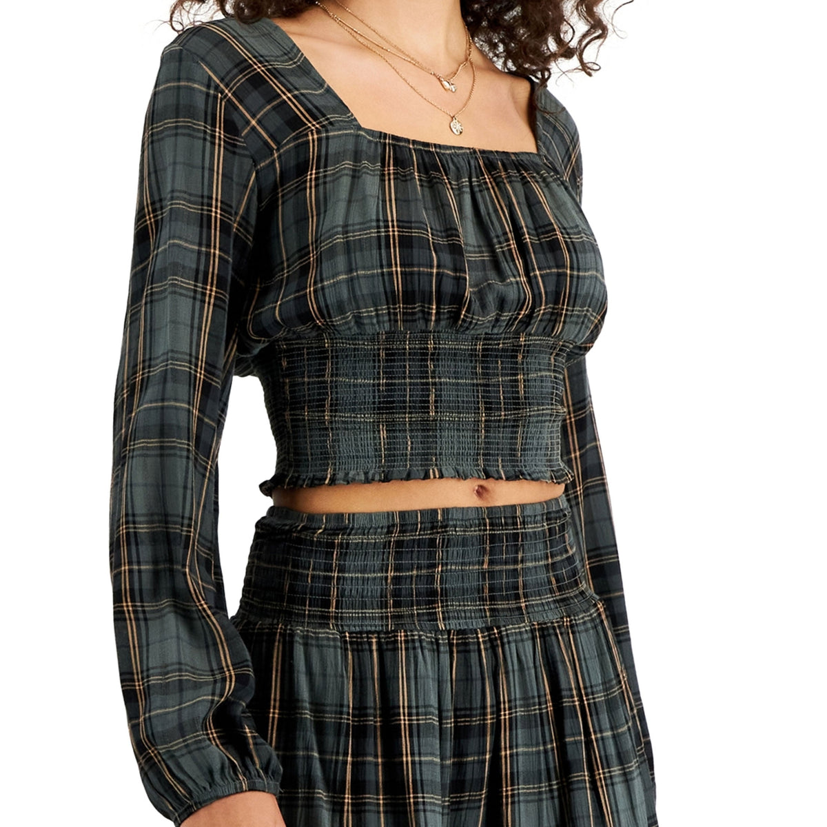 Women's Plaid Square-Neck Croped Top,Green – All Brands Factory Outlet